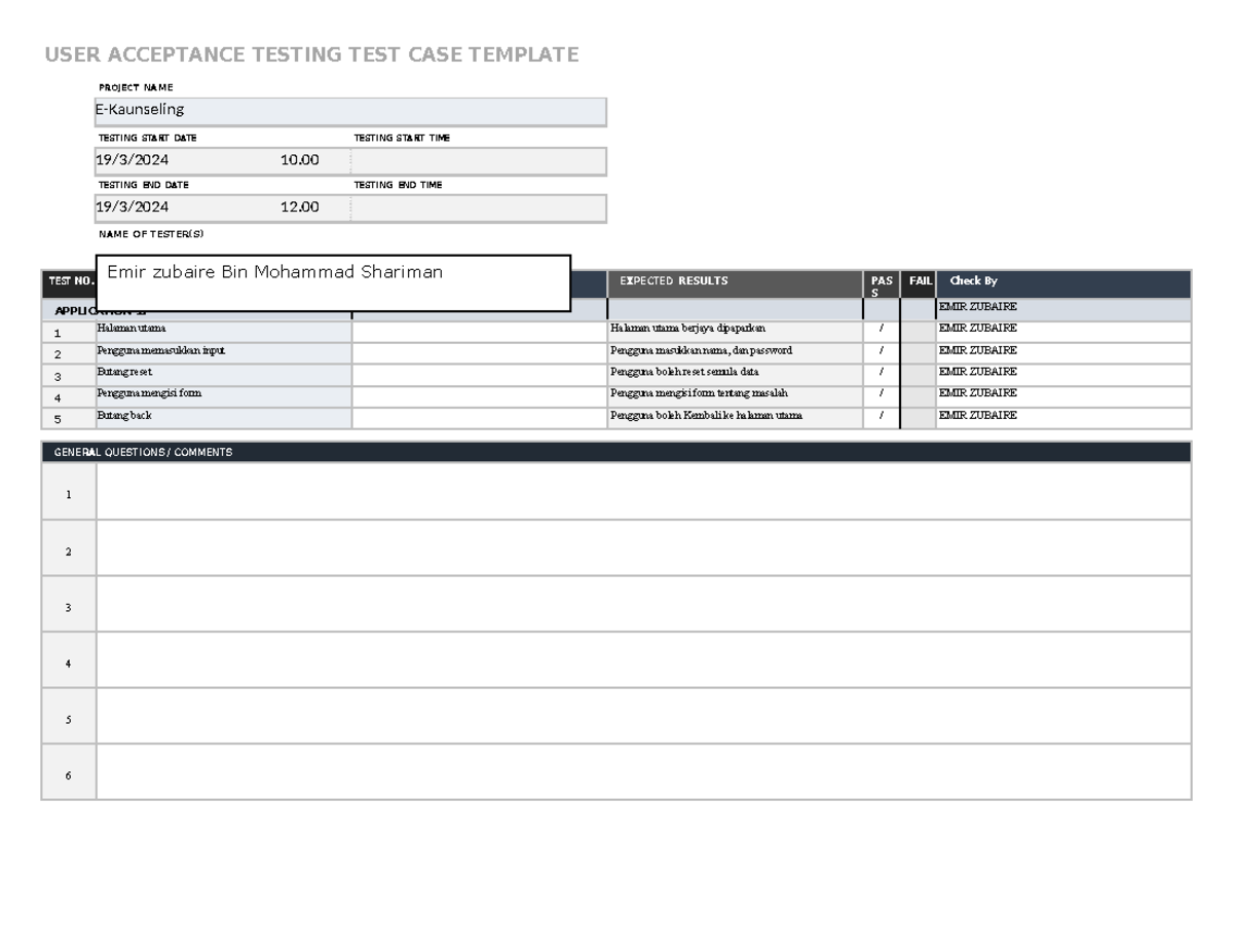UAT (User Acceptance Test) - EMIR Zubaire - USER ACCEPTANCE TESTING ...