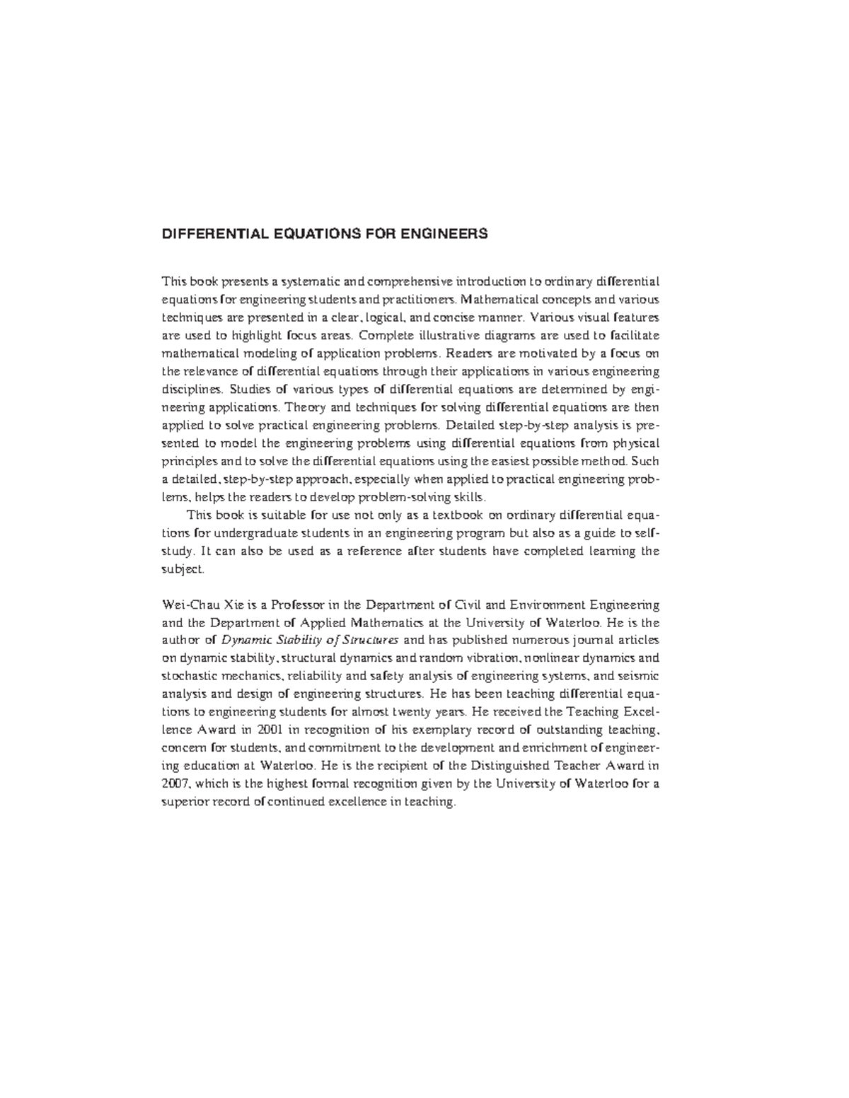 XIE Differential Equations for Engineers - DIFFERENTIAL EQUATIONS FOR ENGINEERS This book ...