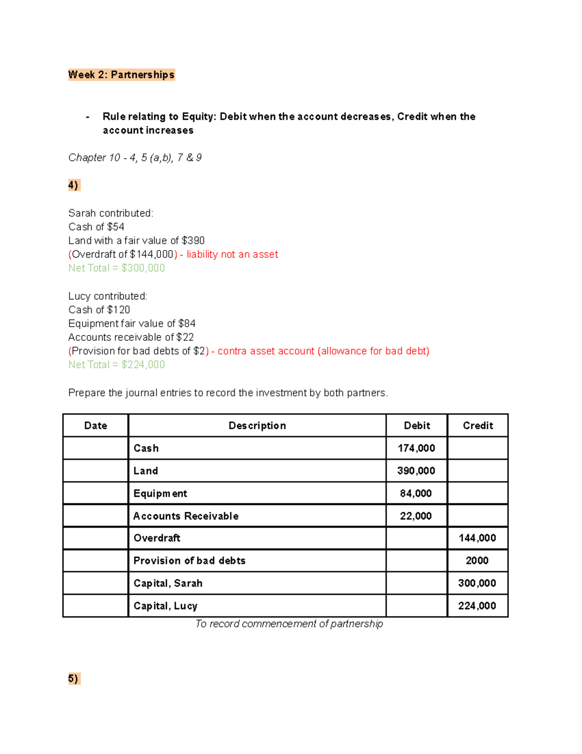 Accounting Homework PARTNERSHIPS - Week 2: Partnerships Rule relating ...
