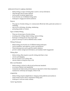 Introduction TO Media Writing Notes 1 - INTRODUCTION TO MEDIA WRITING ...
