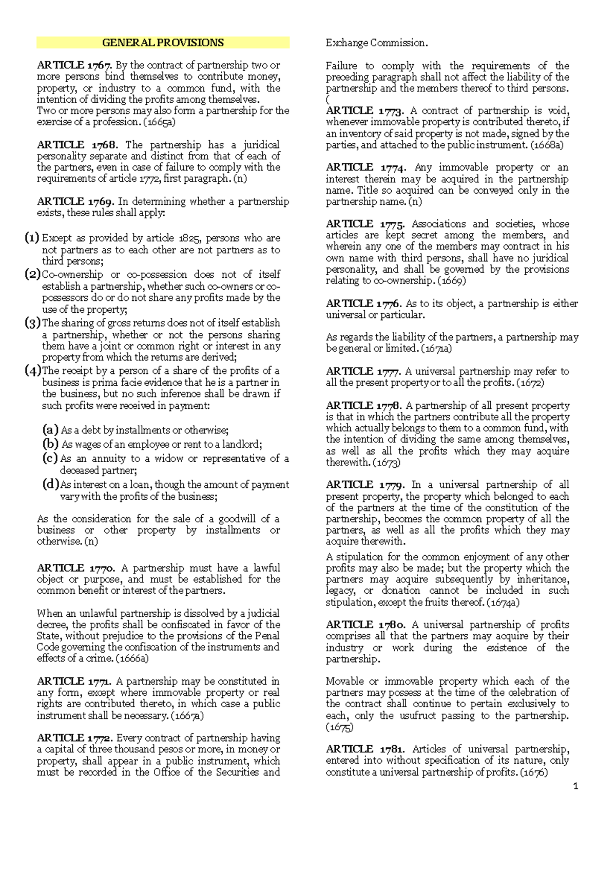 General Provisions - Partnership Law - GENERAL PROVISIONS ARTICLE 1767 ...