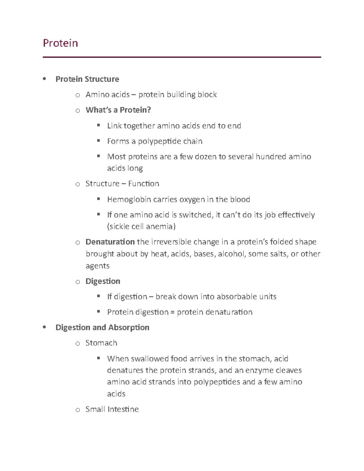 Protein - Profesor Toner Notes for exam 2 - Protein Protein Structure o ...