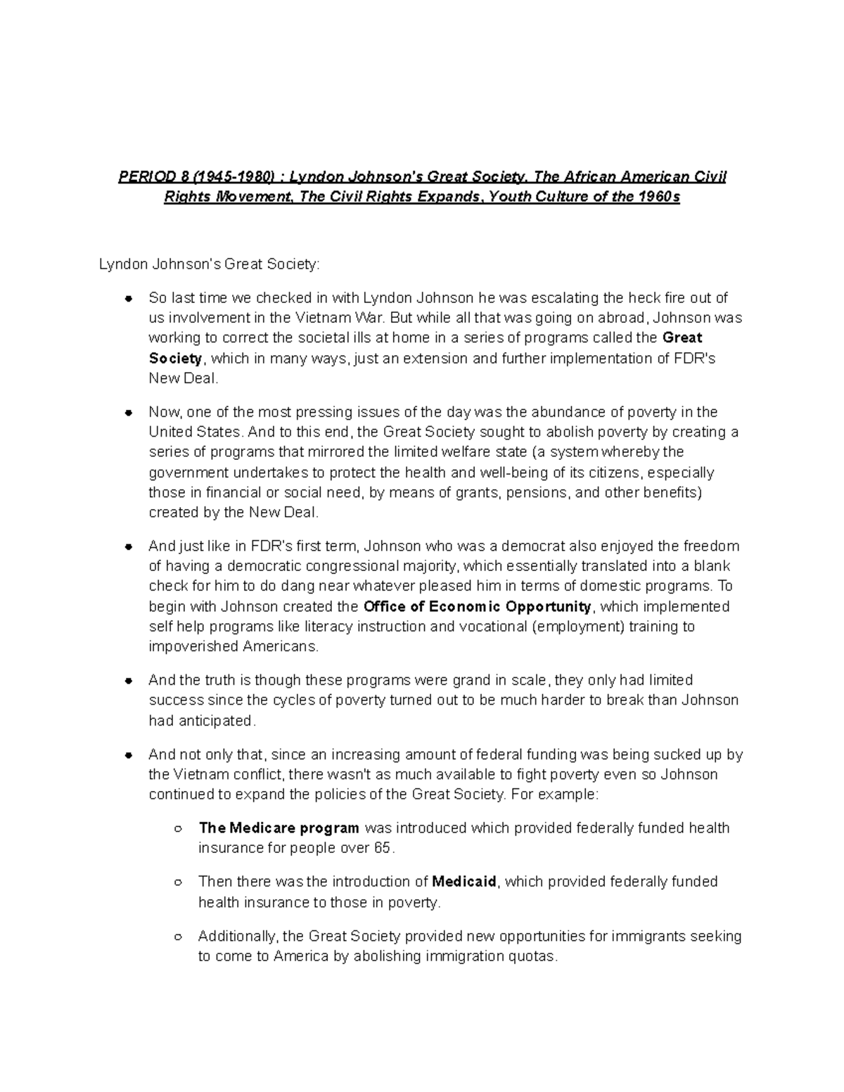 Apush Notes - Period 8 (1945-1980) Lyndon Johnson's Great Society, The ...