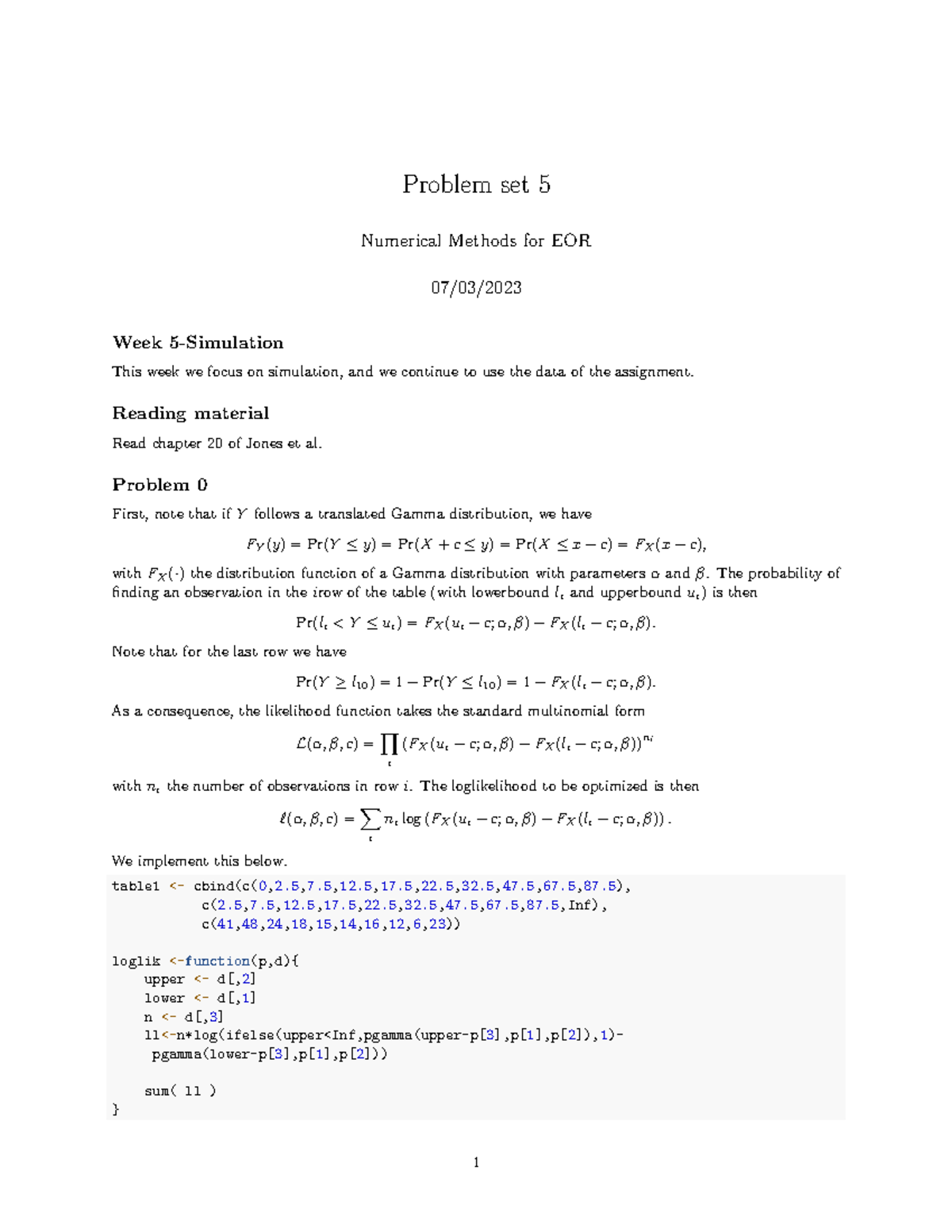 Problem Set 5 Solution Problem Set 5 Numerical Methods For Eor 07 03
