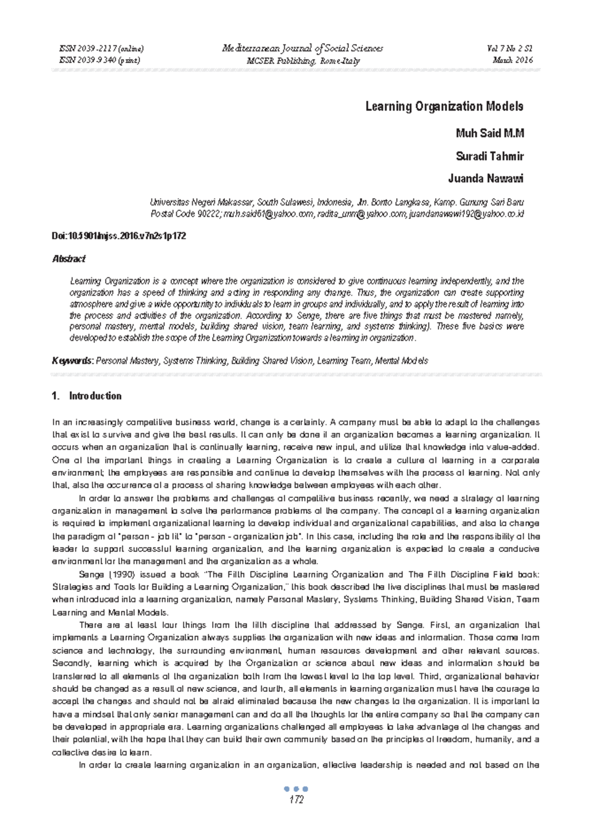 Learning Organization Models - ISSN 2039-9340 (print) MCSER Publishing ...