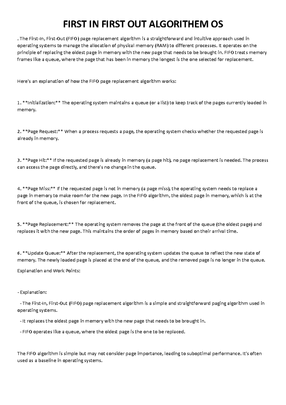 OS Notes - FIRST IN FIRST OUT ALGORITHEM OS . The First-In, First-Out ...