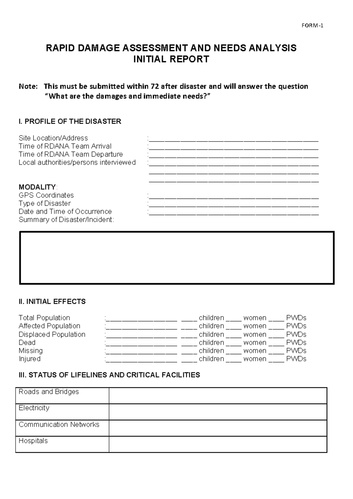 Rdana-Form-1 - Rapid Disaster Assessment and Needs Analysis - FORM ...