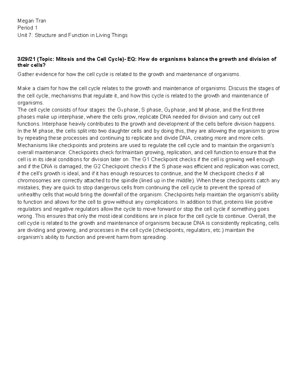 Mitosis and the Cell Cycle: Growth and Maintenance of Organisms - Studocu