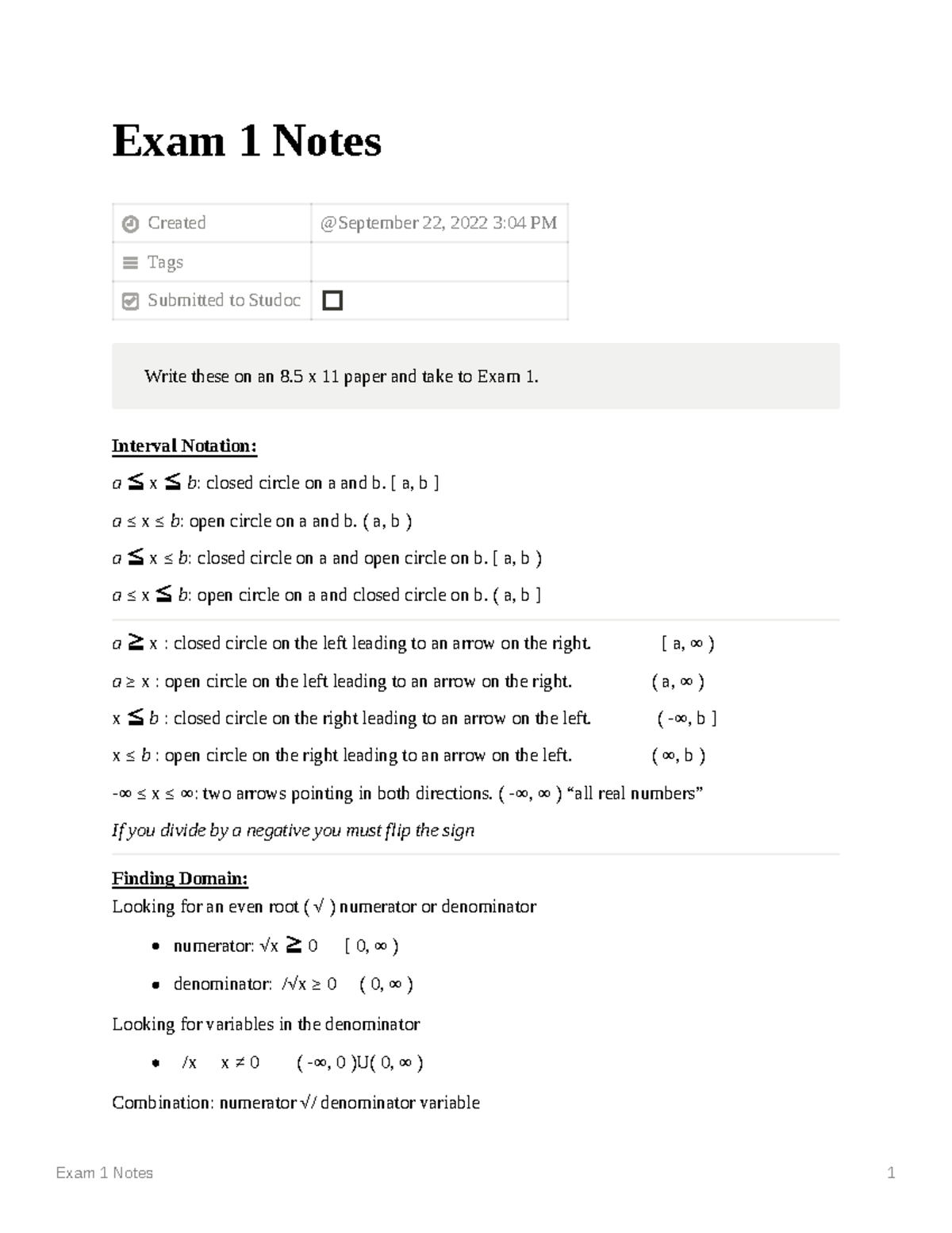 Exam 1 Notes math - Exam 1 Notes 1 Exam 1 Notes Created Tags Submitted ...