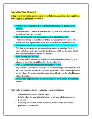 Lord of the Flies- Chapter 1 - Why is the chapter entitled “The Sound ...