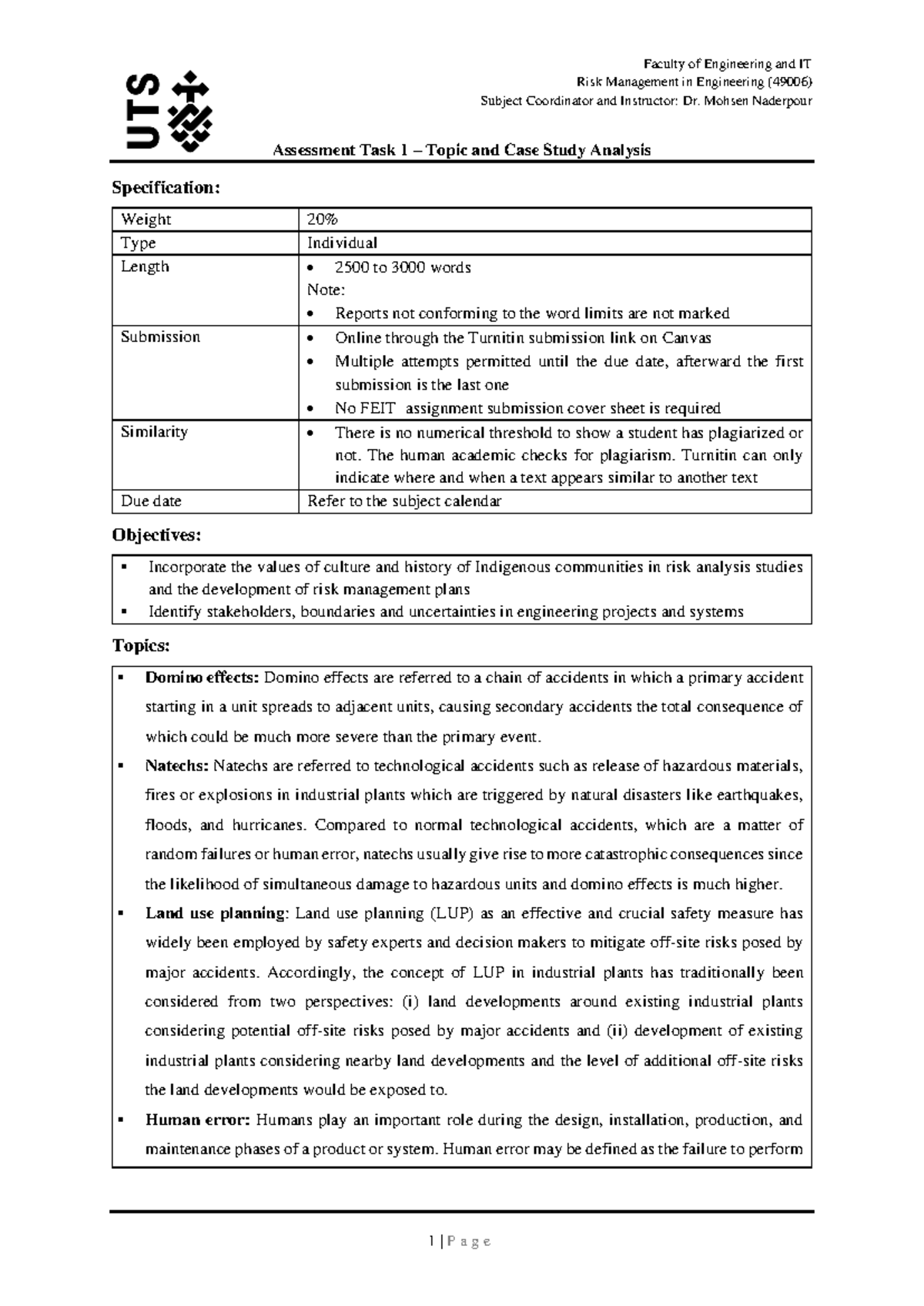 Topic and Case Study Analysis - Risk Management in Engineering (49006 ...