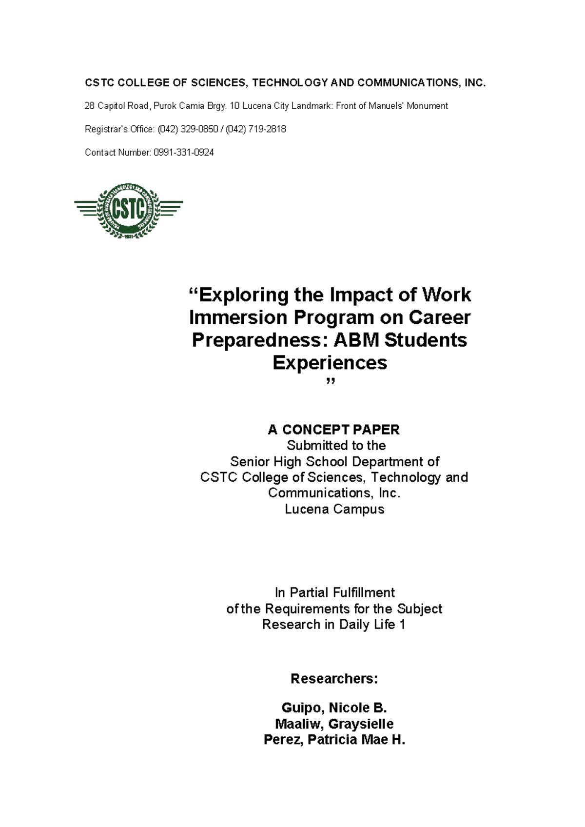 CSTC College OF Sciences - CSTC COLLEGE OF SCIENCES, TECHNOLOGY AND ...