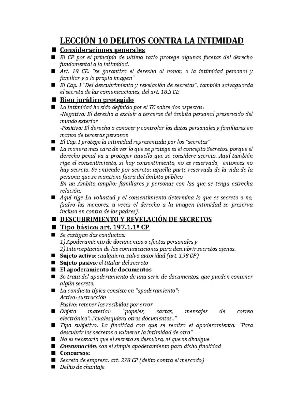 LecciÓn 10 Delitos Contra LA Intimidad - LECCIÓN 10 DELITOS CONTRA LA INTIMIDAD Consideraciones ...