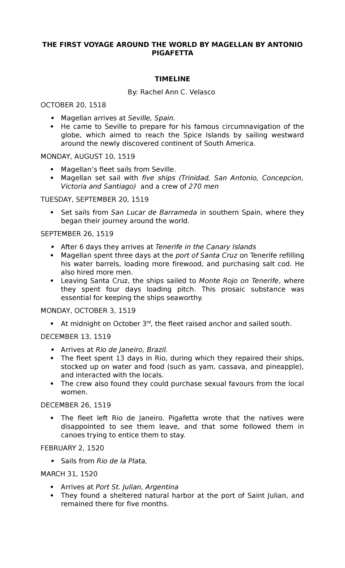 Timeline History - First voyage around the world by Antonio pigafetta ...