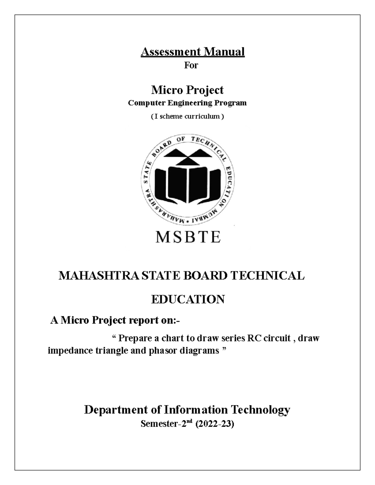 Shree eec mp - It's mock project - Assessment Manual For Micro Project Computer Engineering ...