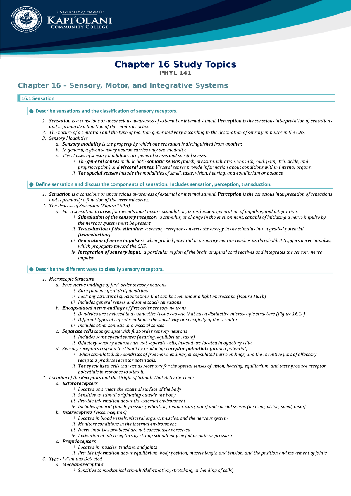 Chapter 16 Study Topics - Chapter 16 Study Topics PHYL 141 Chapter 16 ...