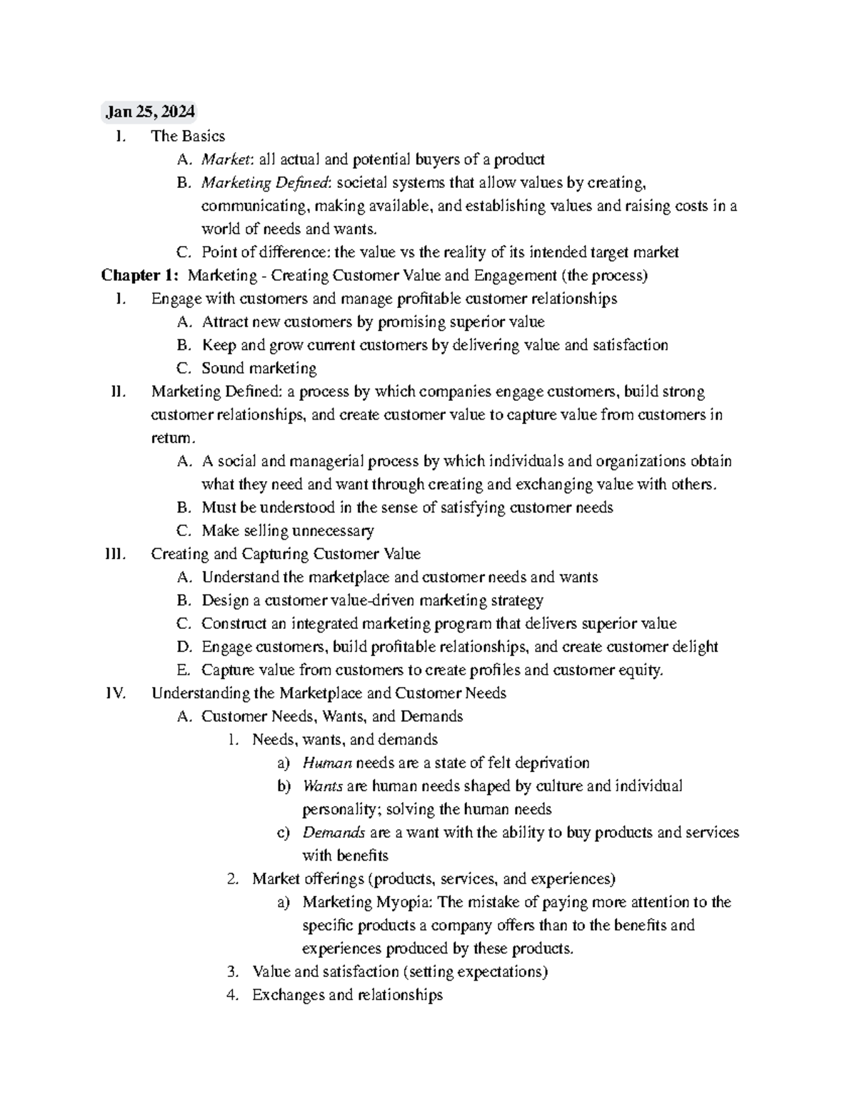 Jan 25, 2024 BUAD 270-C Harris - Jan 25, 2024 I. The Basics A. Market ...