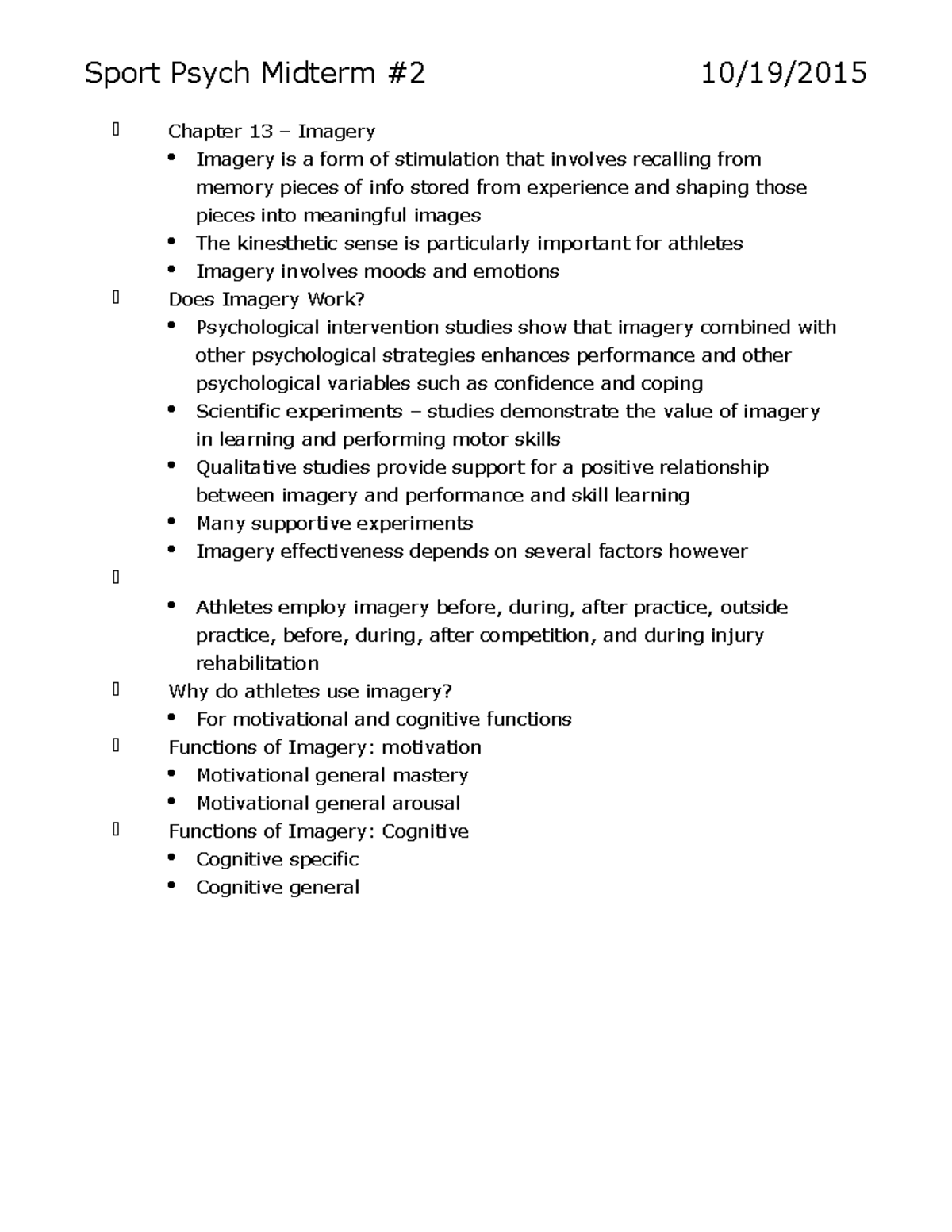 Sport Psych Midterm 2 - Notes taken from slides for Peter Soberlak's ...