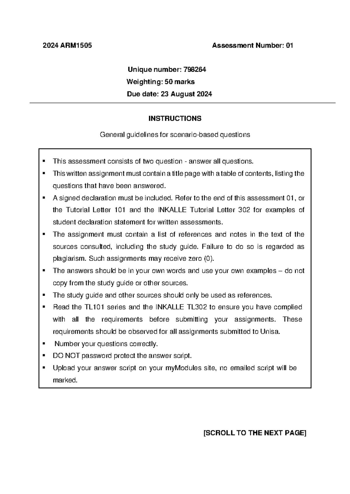 ARM1505 Assessment 01 semester 02 2024 - 2024 ARM1505 Assessment Number ...