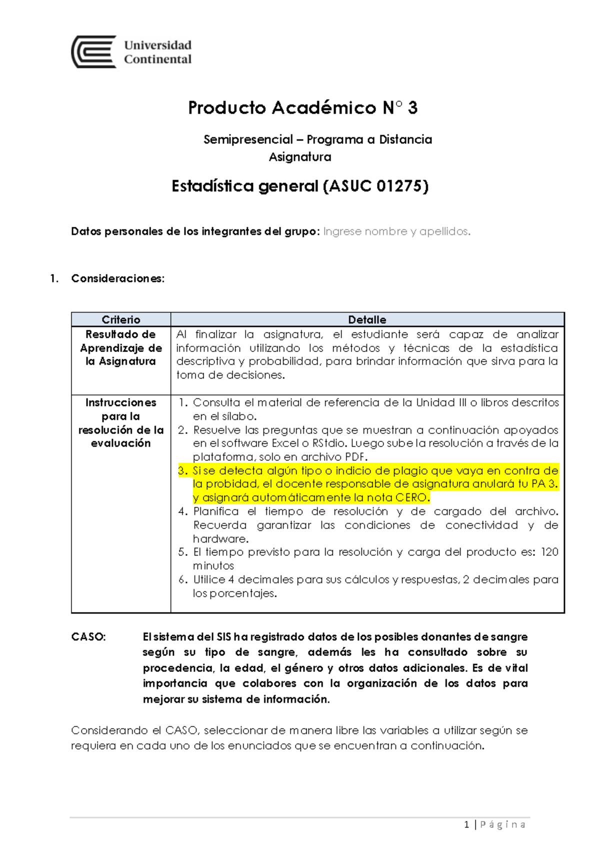 PA 3 2024-10B - estadistica - 1 | P á g i n a Producto Académico N° 3 Semipresencial – Programa ...