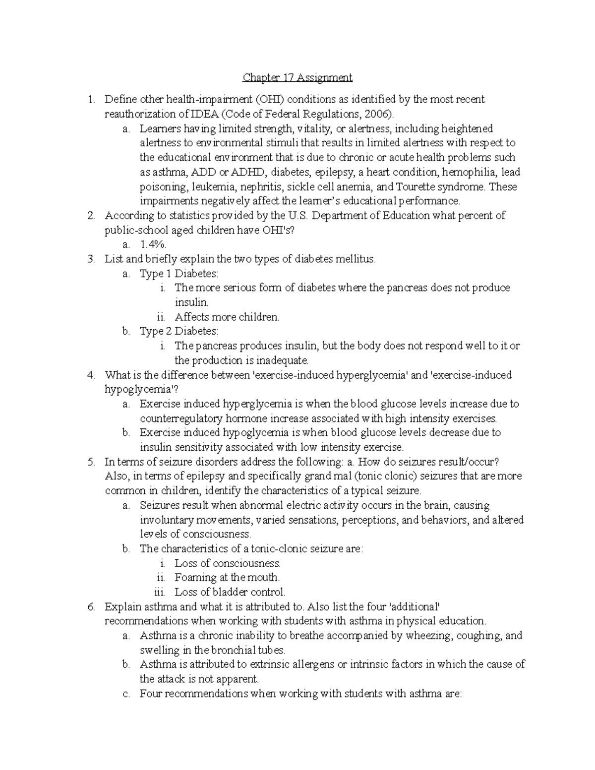 Monique Martinez- Chapter 17 Assignment - Chapter 17 Assignment Define ...