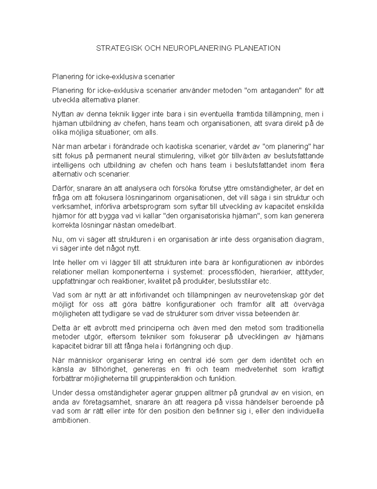 STRATEGISK OCH NEUROPLANERING PLANEATION - STRATEGISK OCH ...