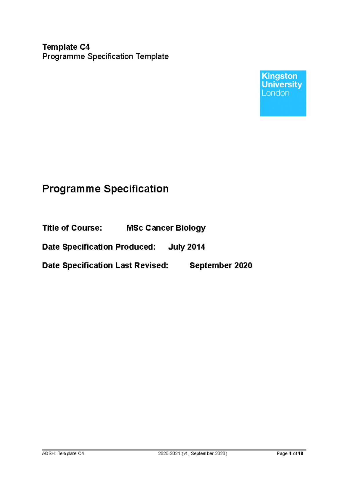 MSc Cancer Biology C4-programme-specification 2020-21 - Template C ...