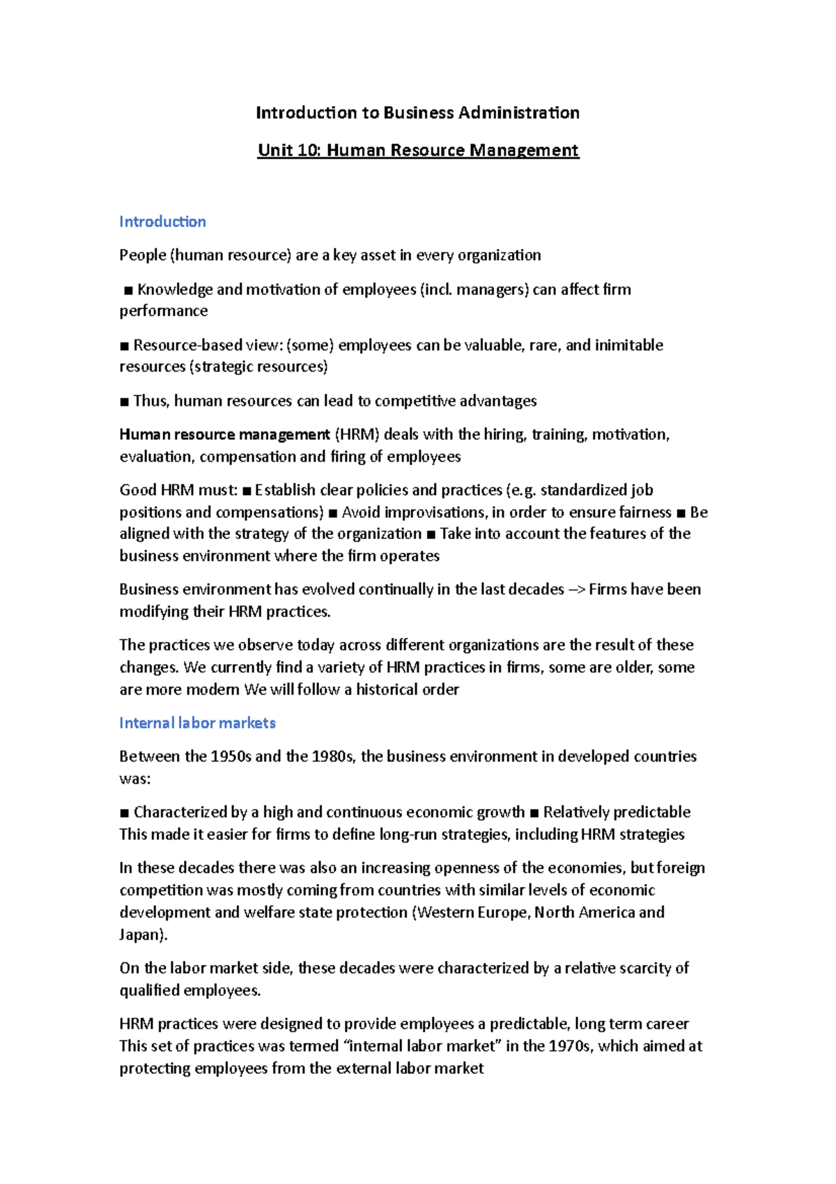 Business Administration Unit 10 Notes - Introduction to Business ...