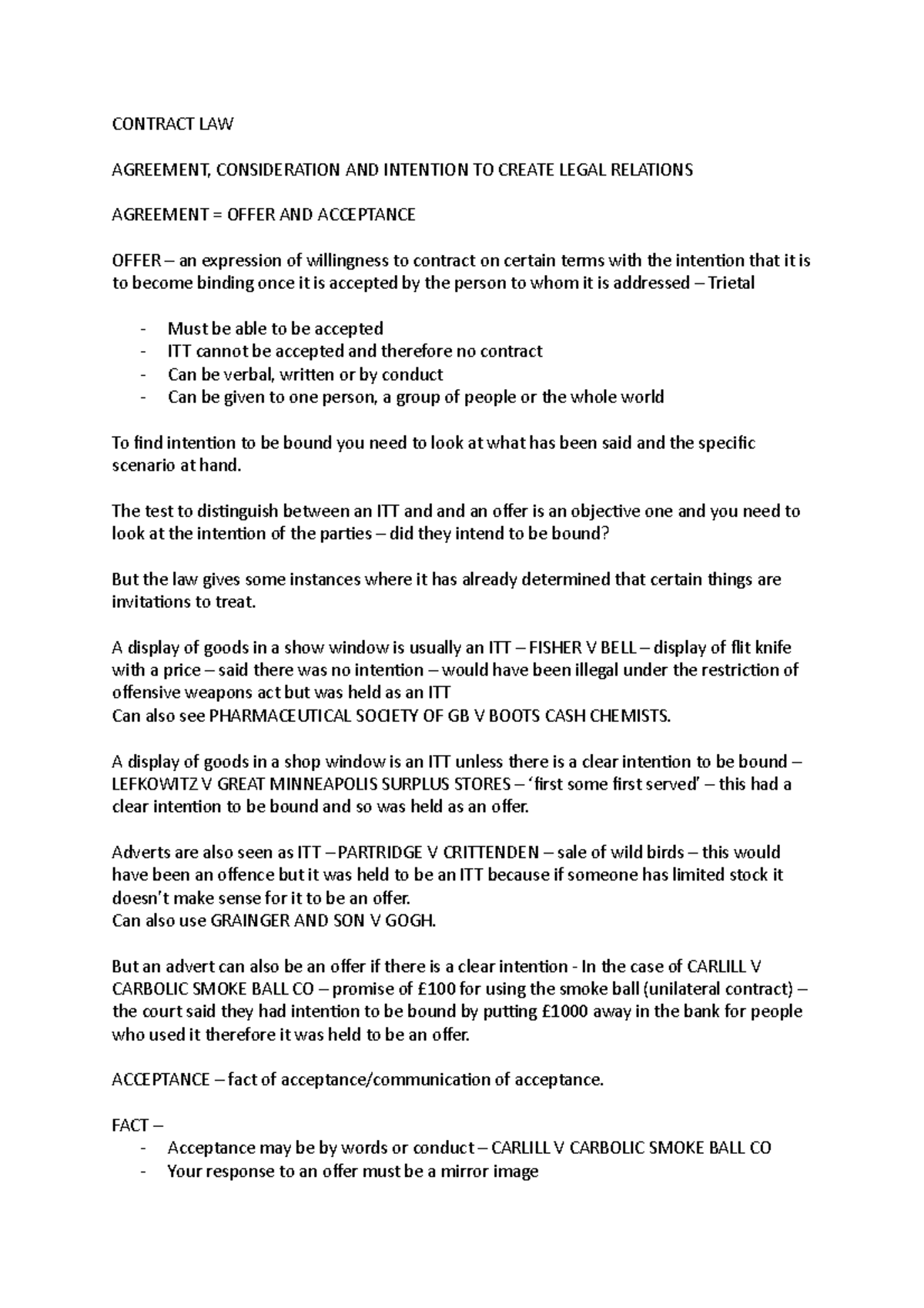Revision Again- contract - CONTRACT LAW AGREEMENT, CONSIDERATION AND ...