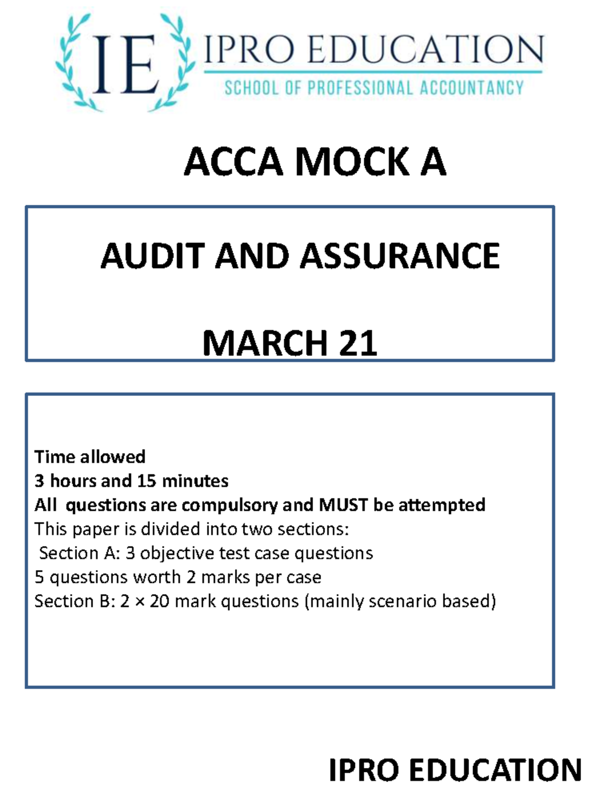 F8 mock - for acca students - Time allowed 3 hours and 15 minutes All ...
