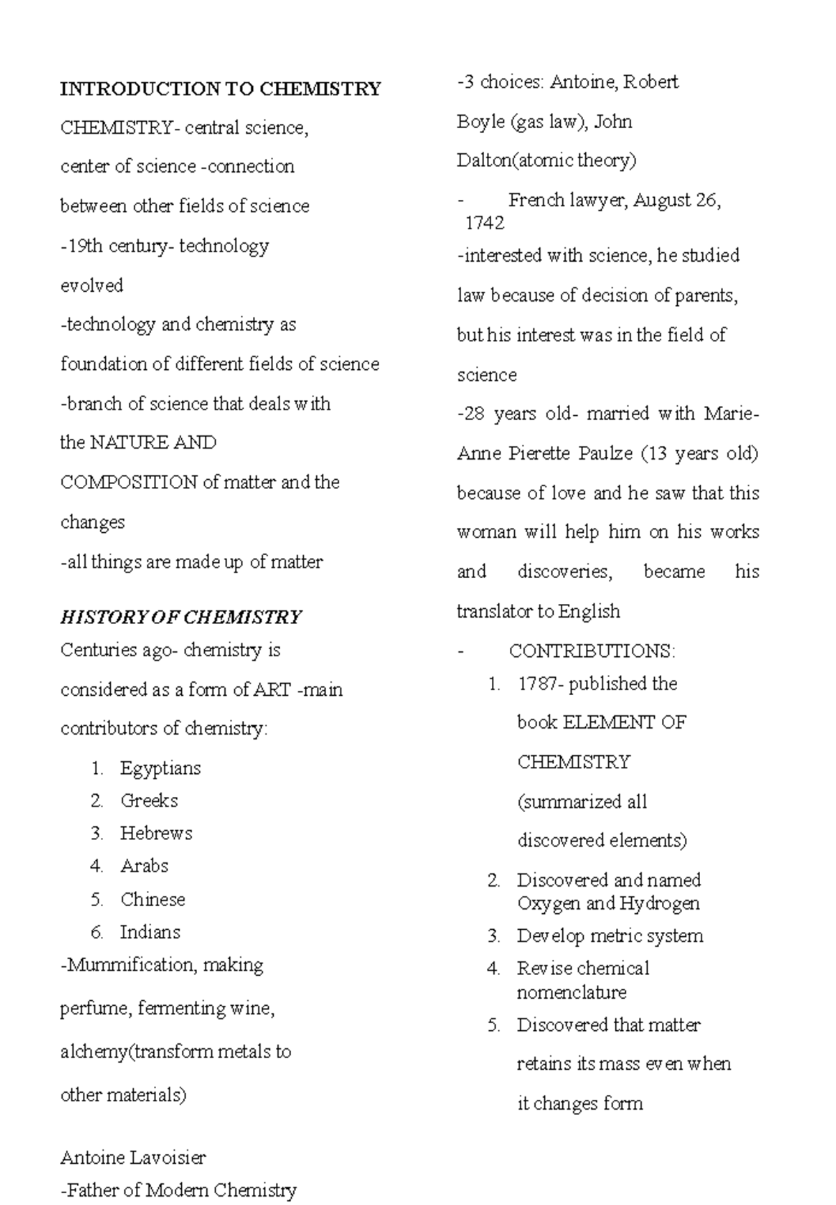 Introduction to Chemistry - INTRODUCTION TO CHEMISTRY CHEMISTRY ...