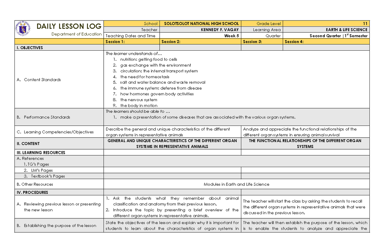 DLL ELS Quarter 2 WEEK 5 - Daily Lesson Log - DAILY LESSON LOG ...