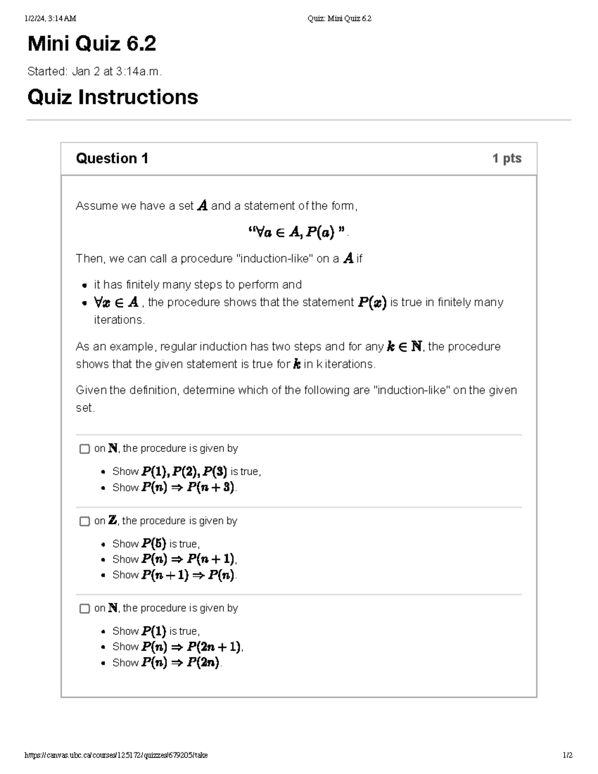 Quiz Mini Quiz 6 - canvas.ubc/courses/125172/quizzes/679205/take 1 ...