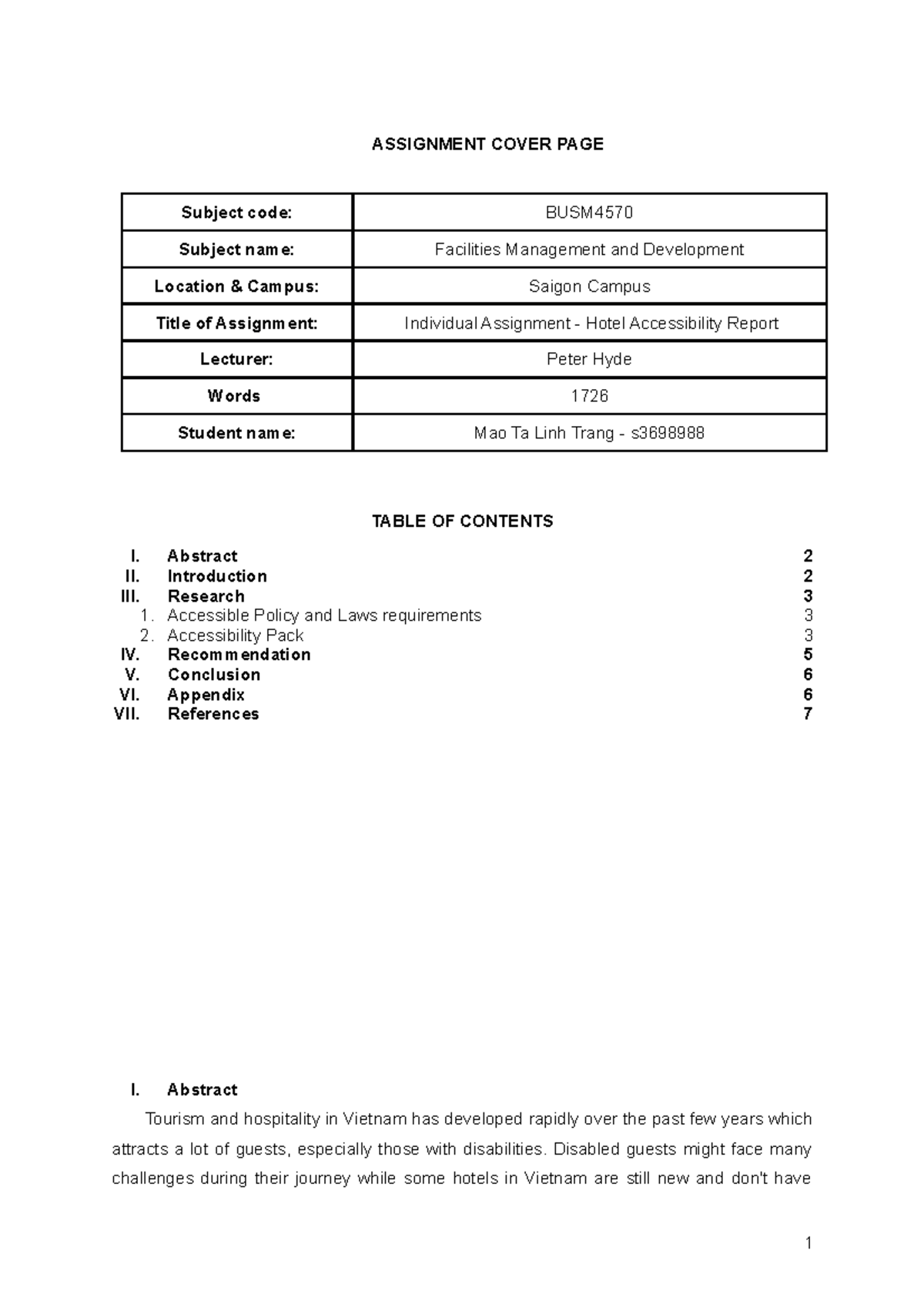ASM 2 - ASM2 - ASSIGNMENT COVER PAGE Subject code: BUSM Subject name ...
