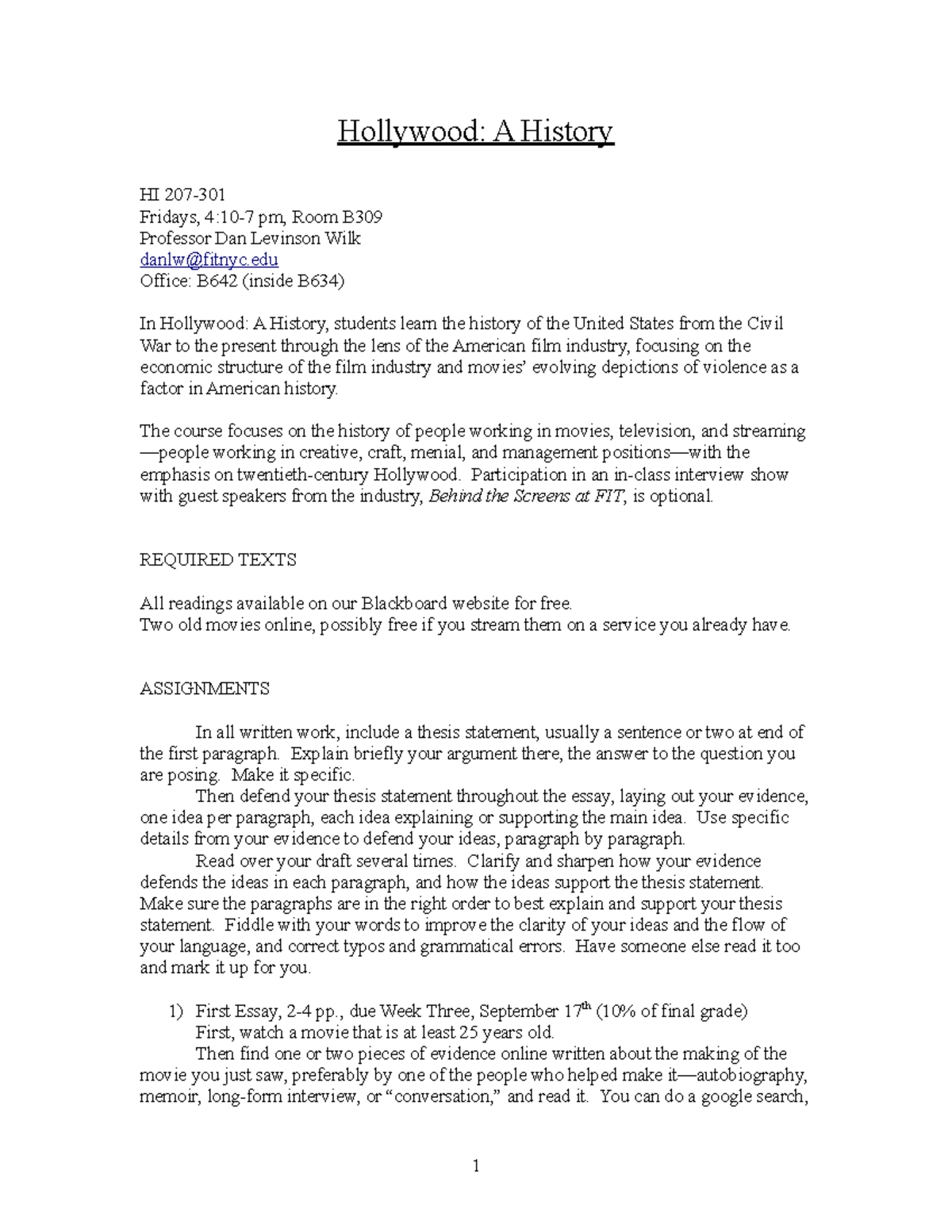 Hollywood History syllabus F21 - LA 242 - FIT - Studocu