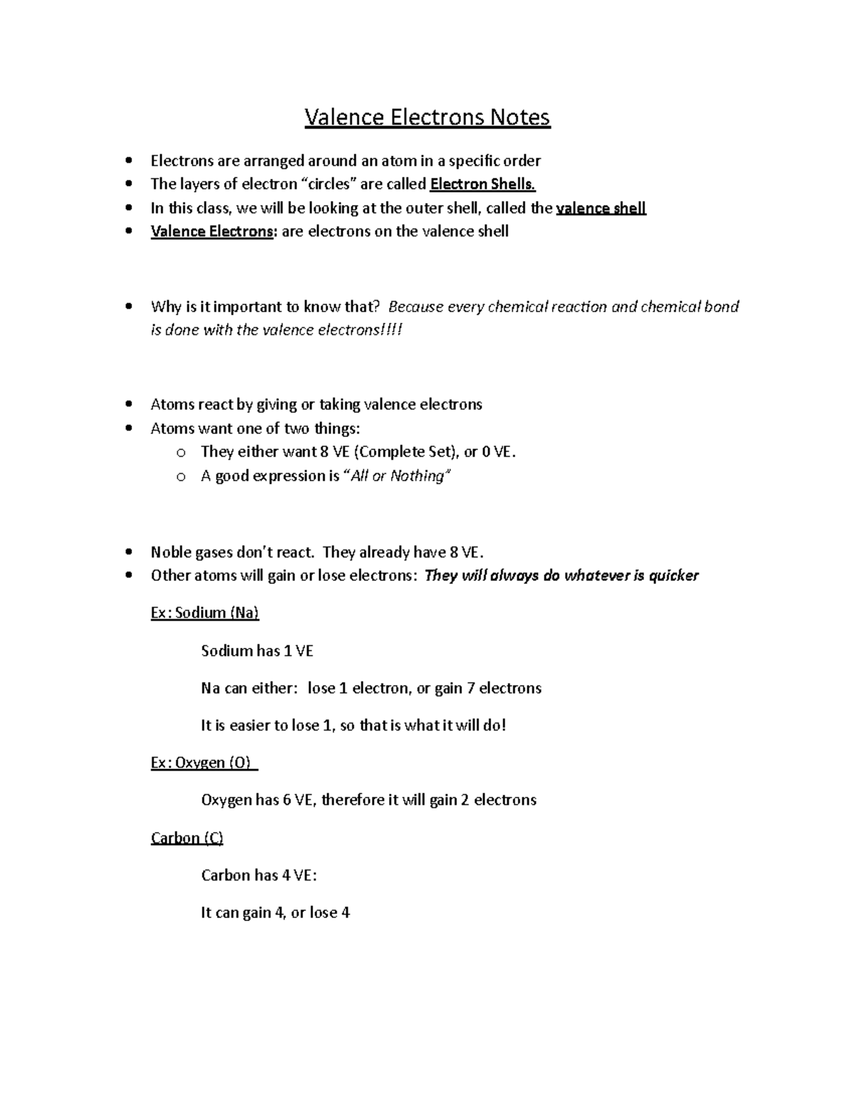 Valence Electrons Notes - In this class, we will be looking at the ...