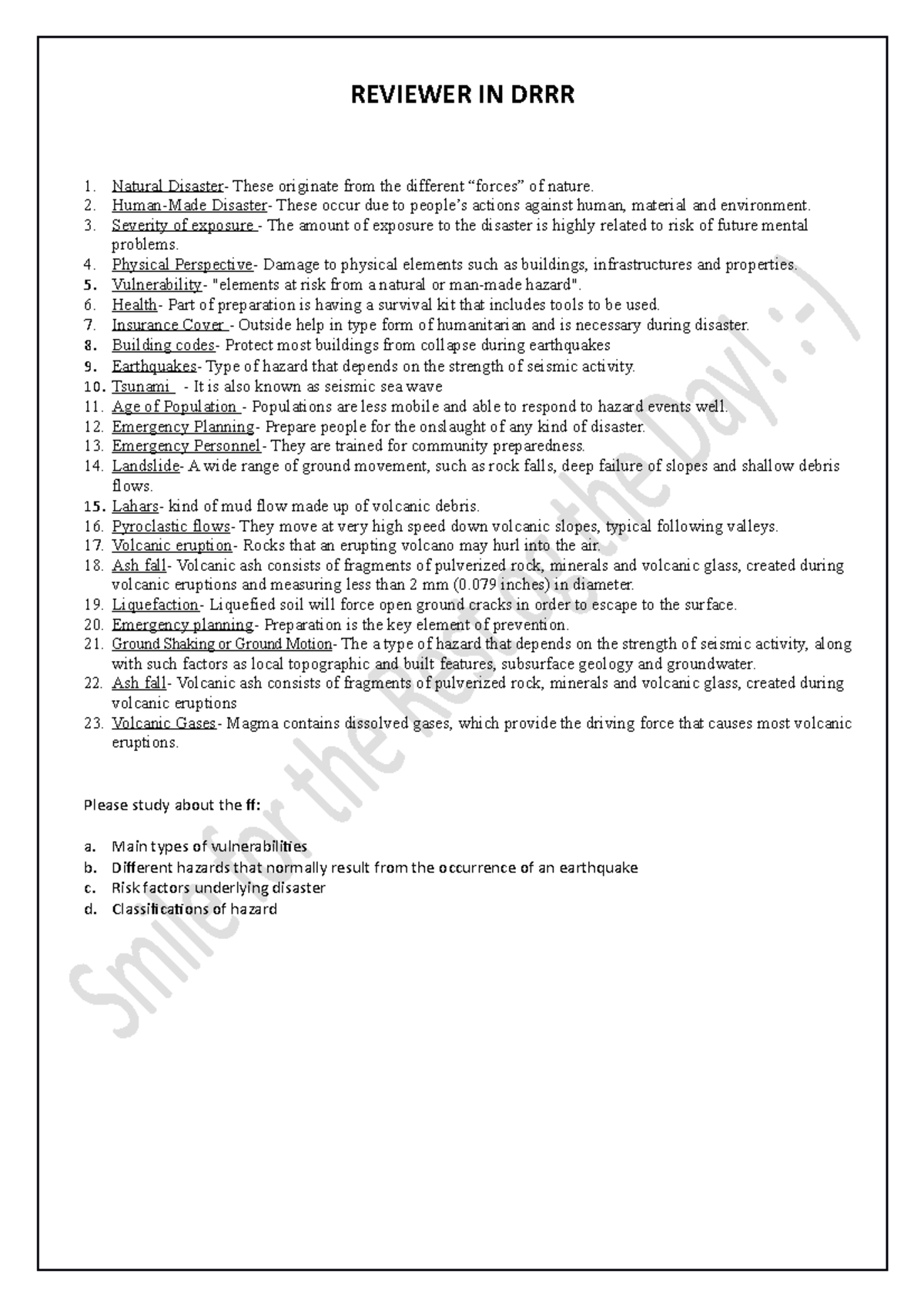 Reviewer IN DRRR - ENGLISH - REVIEWER IN DRRR Natural Disaster- These ...