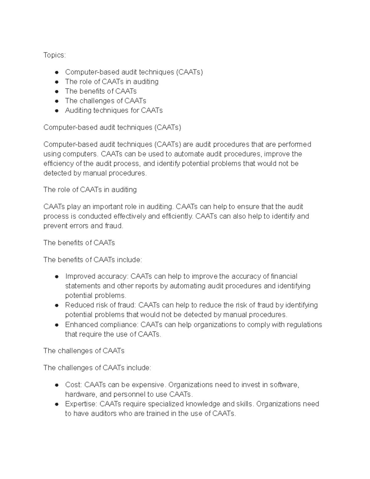 Lecture 20 Auditing Information Systems Auditing Computer Based Audit Techniques Caats