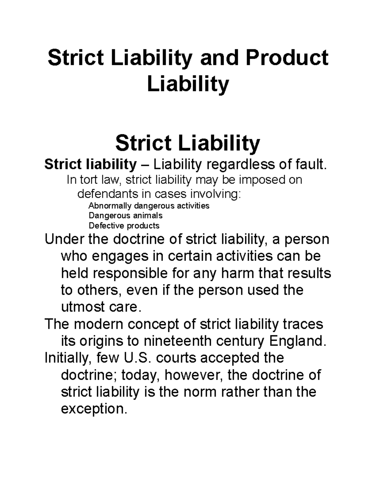 Strict Liability - Mrs. Michele Nigliazzo - Strict Liability and ...