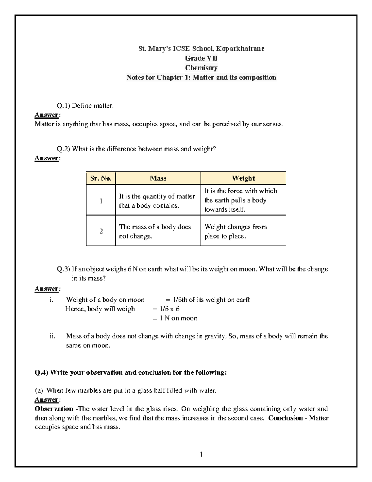 Chemistry- Matter and its composition notes - St. Mary’s ICSE School ...