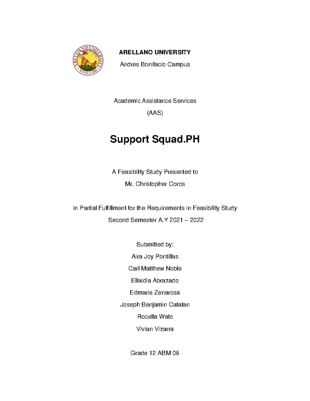 Feasibility Study Output 4 - ARELLANO UNIVERSITY Andres Bonifacio ...