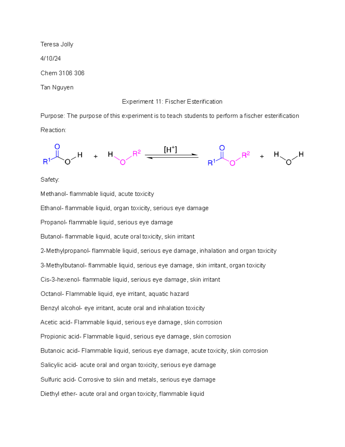 Chem 3106 Experiment 11 - Teresa Jolly 4/10/ Chem 3106 306 Tan Nguyen ...