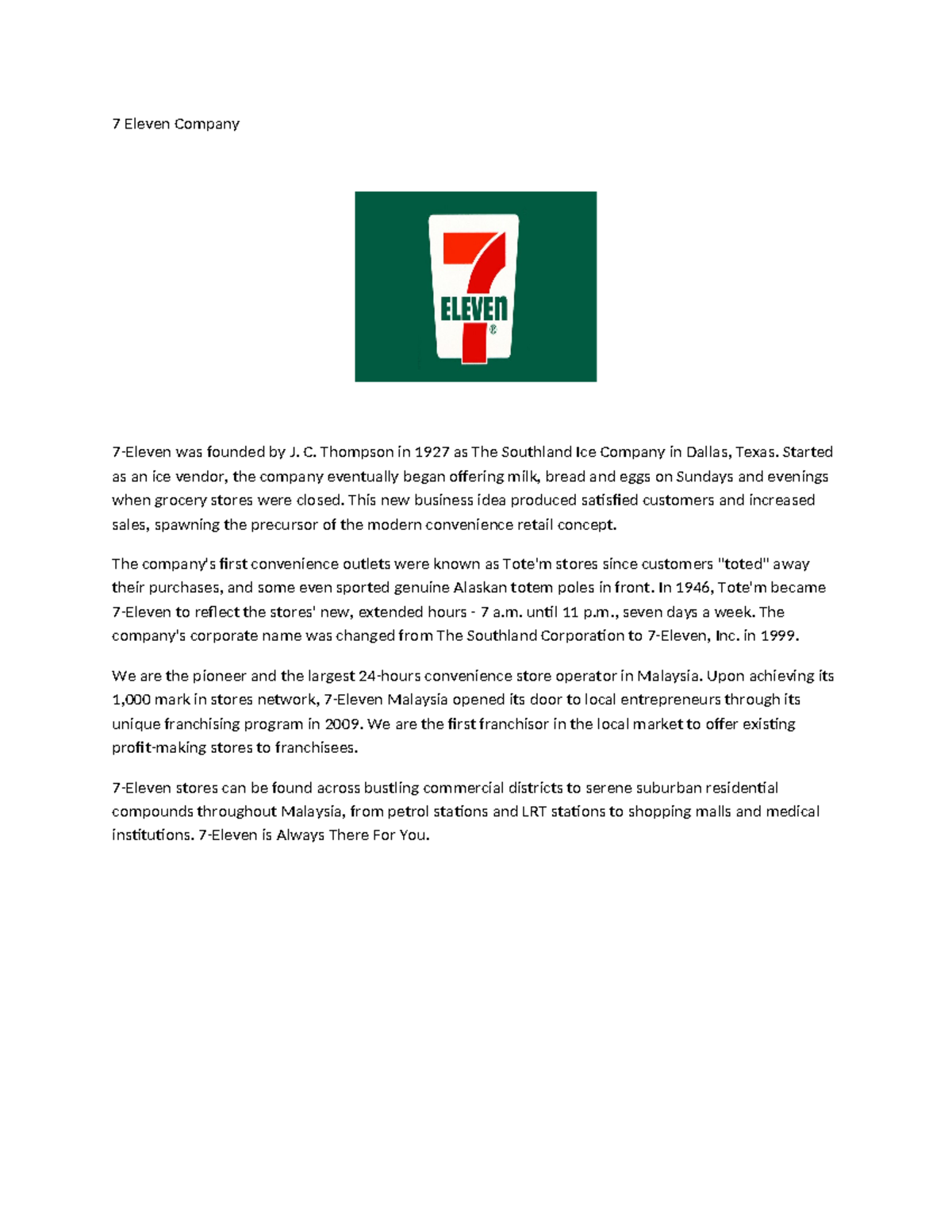 7 Eleven Compan-WPS Office - 7 Eleven Company 7-Eleven was founded by J ...