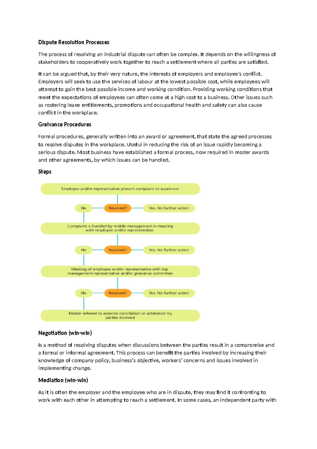 Workplace Disputes - Dispute Resolution Processes The process of ...