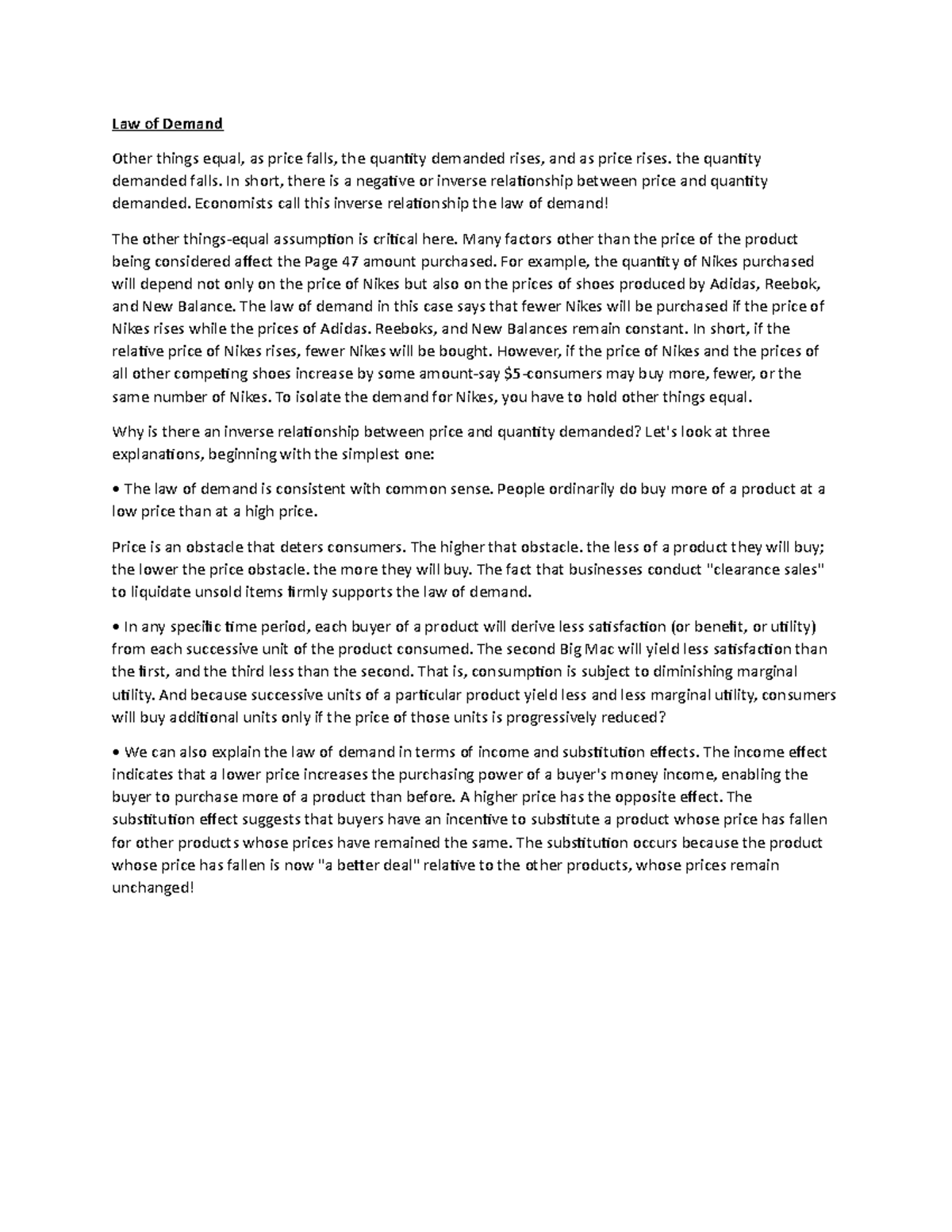 Law of Demand - Law of Demand Other things equal, as price falls, the ...