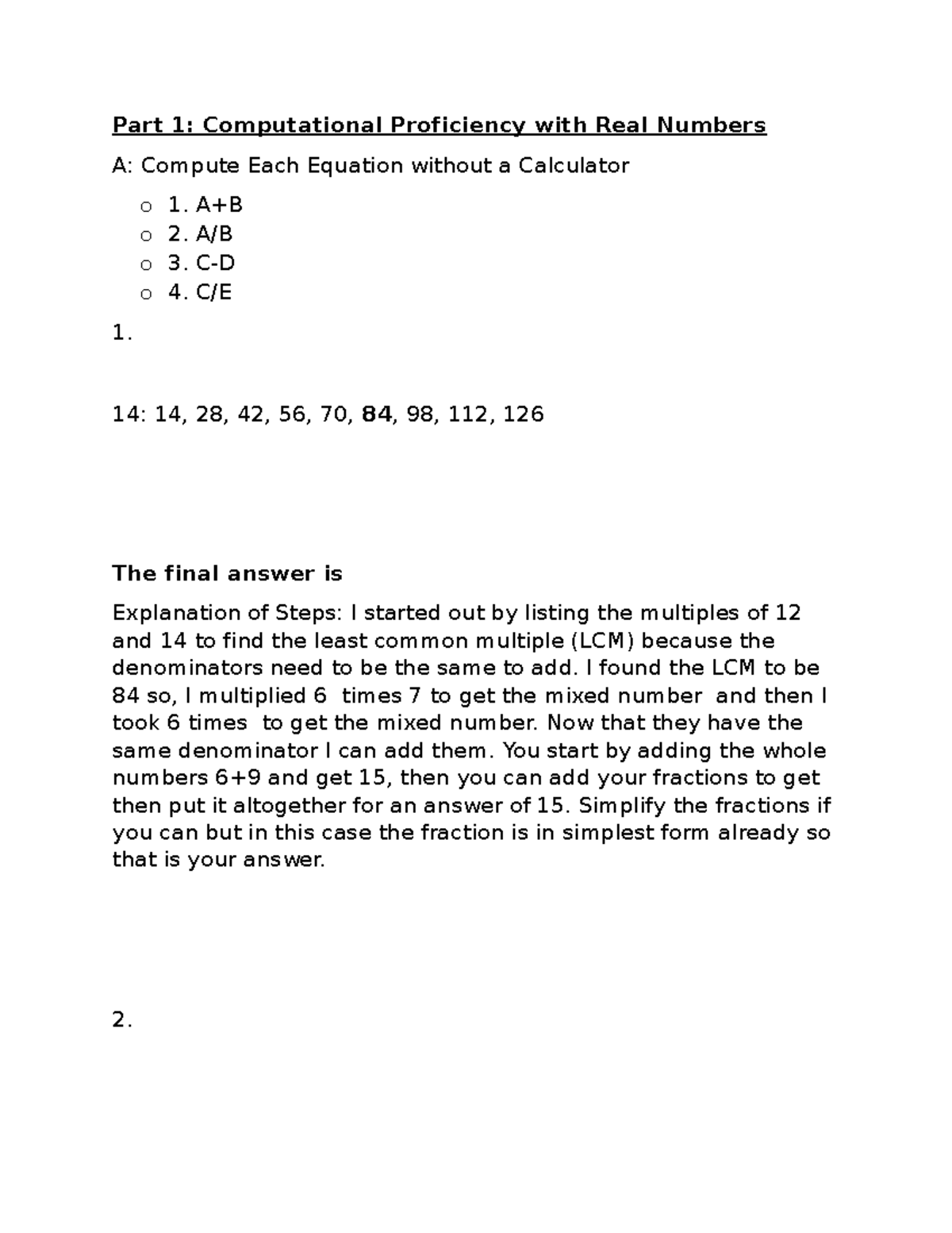 Task 1 - Task 1 Finite Mathematics - Part 1: Computational Proficiency with Real Numbers A ...