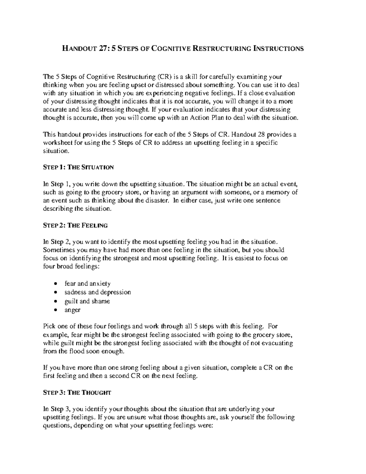 5 Steps OF Cognitive Restructuring Instructions - HANDOUT 27: 5 STEPS ...