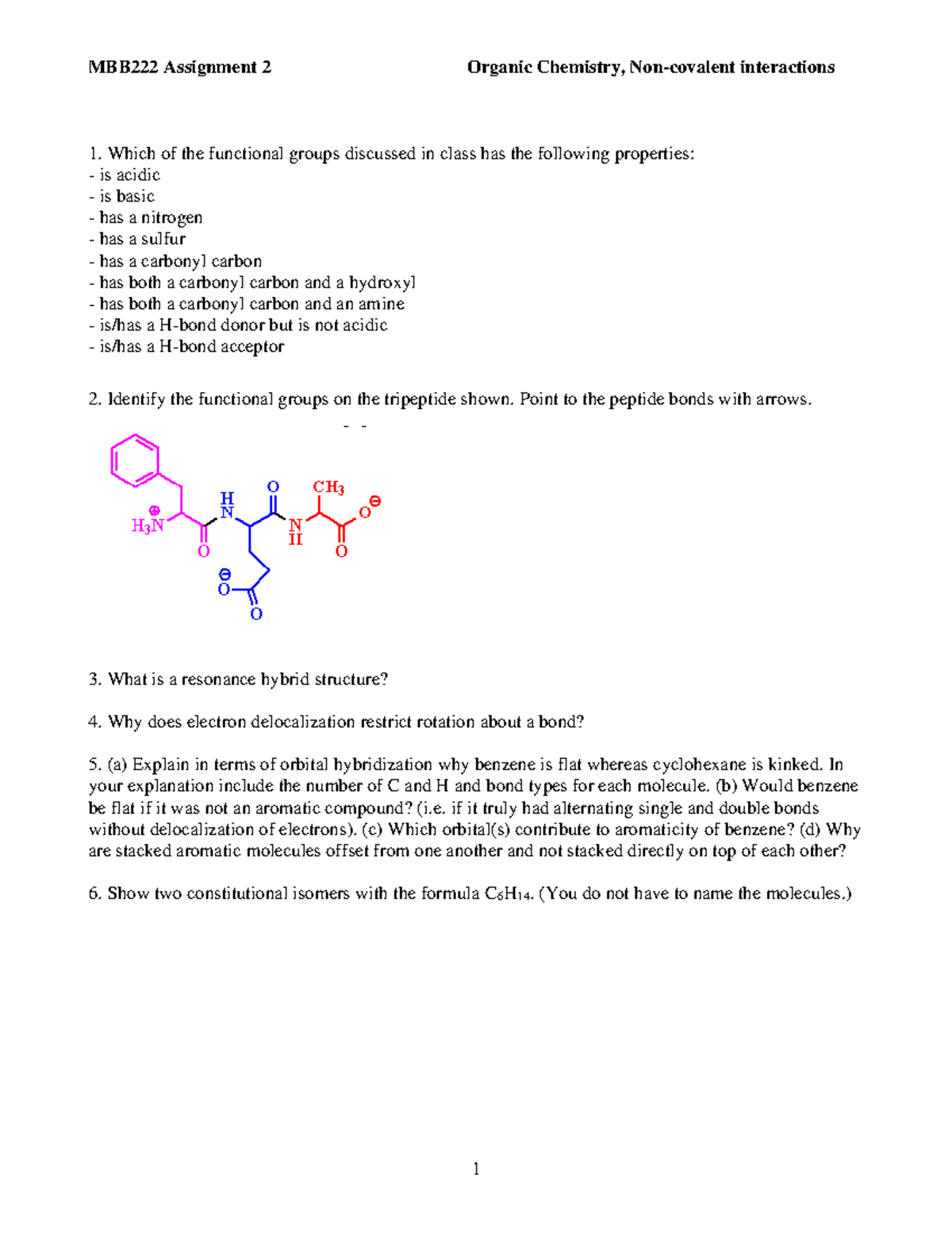 Assignment 2-Ochem Non Cov - MBB222 Assignment 2 Organic Chemistry, Non ...