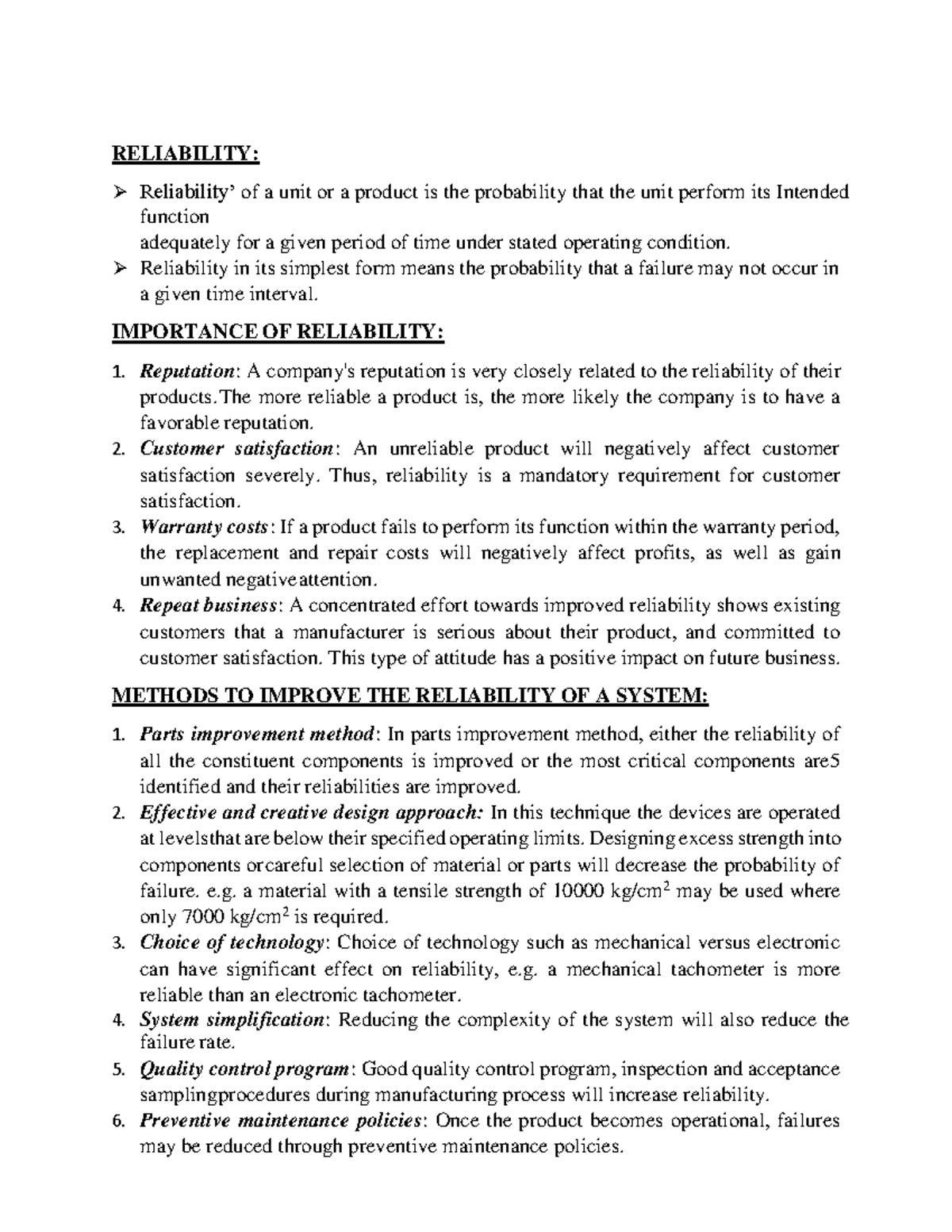 ME404 Module 6 PART 1 - RELIABILITY: Reliability’ of a unit or a ...