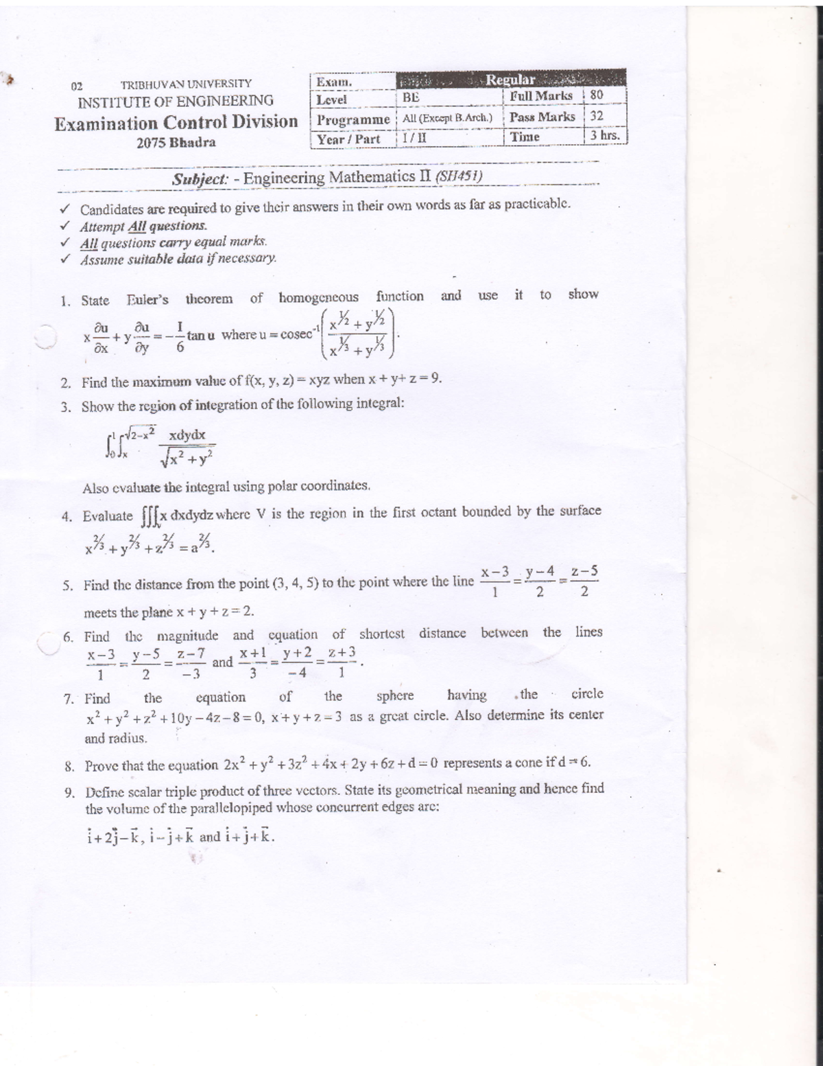 Engineering Mathematics II - , 02 .IIIIBHUVAN LTNIVERSITY INSTITUTE OF ...